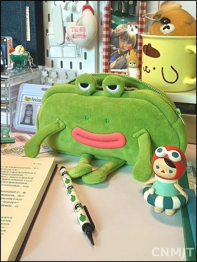 Мягкий пенал-лягушка с принтом, большой вместительный пенал для школьников, многофункциональный органайзер для канцтоваров и косметики