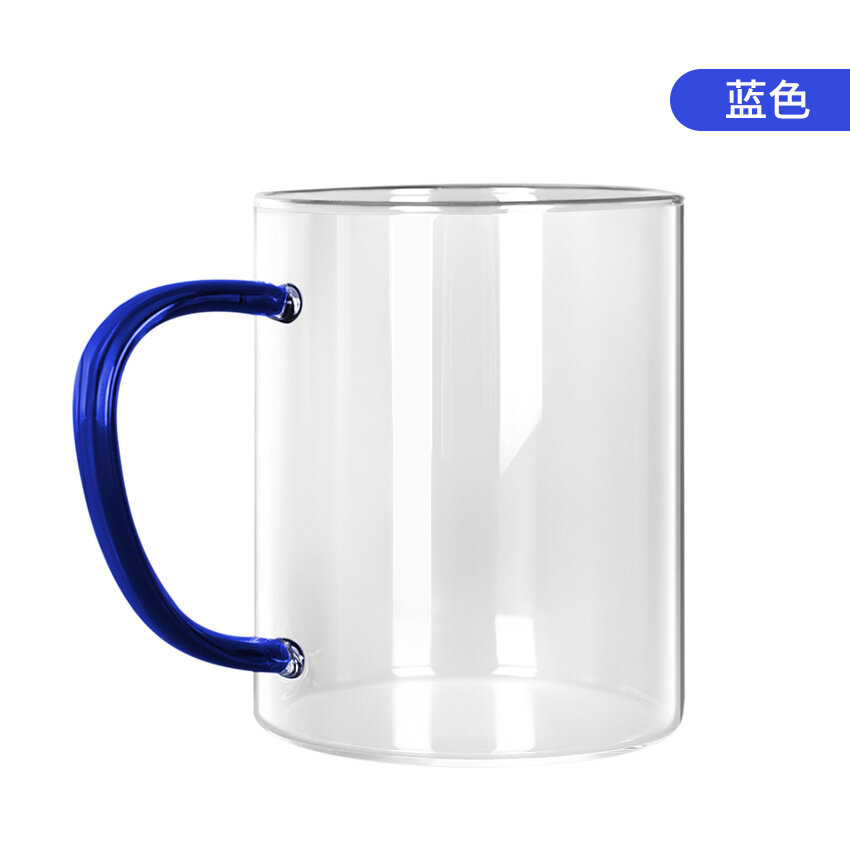 Стеклянный стакан с цветной ручкой, 400 мл, для кофе, чая, сока - Синий
