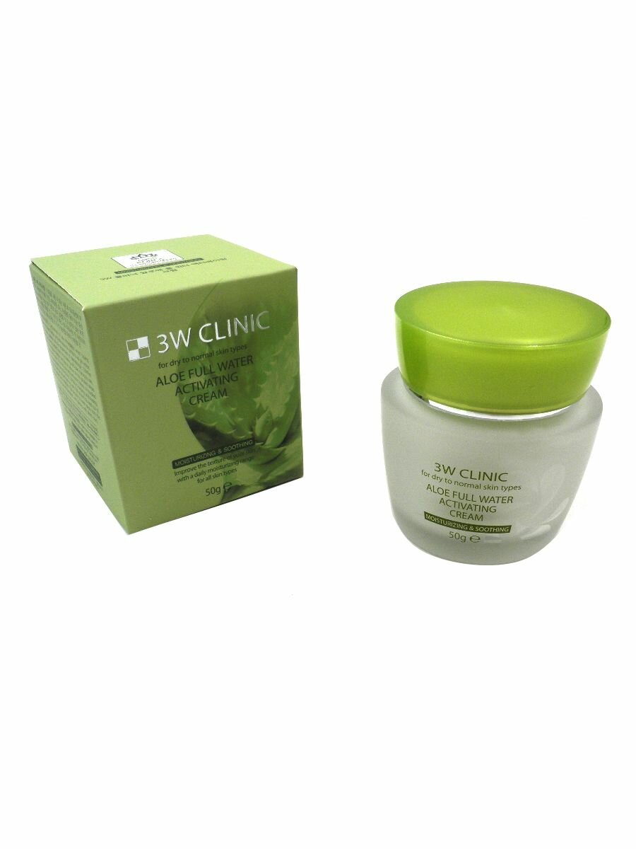 3W Clinic Увлажняющий крем для лица с алоэ вера Aloe full water activating Cream, 50 гр