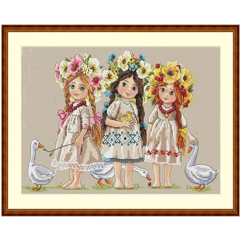 Merejka набор для вышивки крестом Три девушки с цветами 14CT unprint canvas