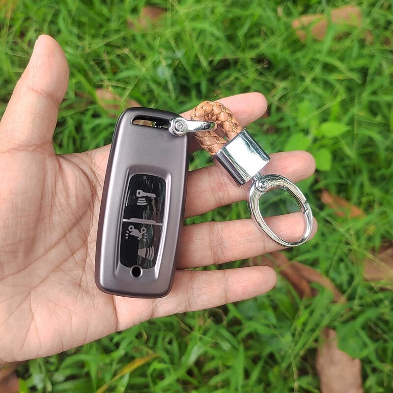 Металлический серый ключевой чехол с вогнутым дизайном для Honda PCX160 с коричневым таселом, одиночный экземпляр,