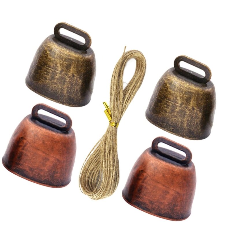 4шт Железные Коровьи Колокольчики С Веревкой Для Идентификации Домашних Животных Металлические Колокольчики для Домашнего Скота Анти-Потерянное Наружное Украшение