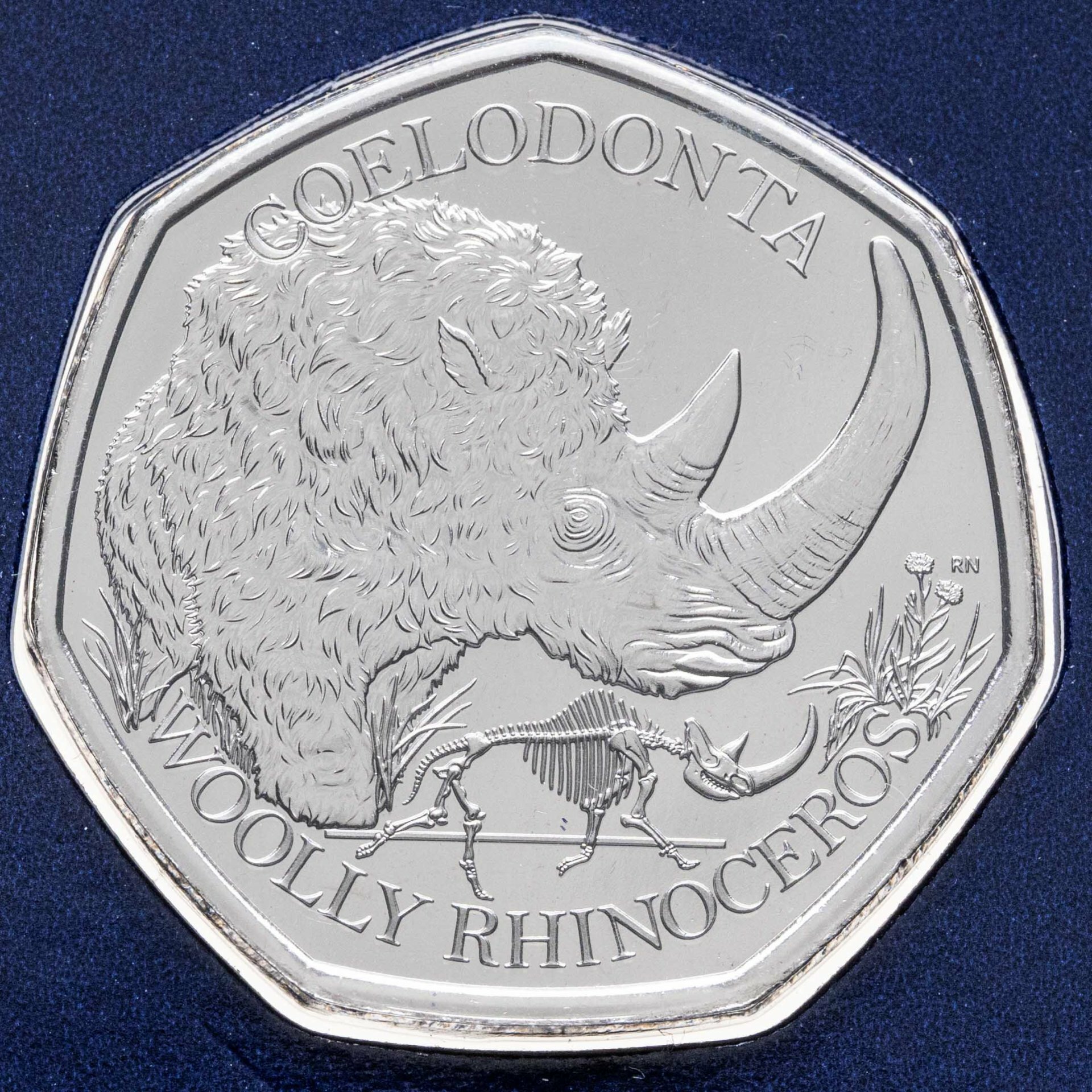 Великобритания 50 пенсов 2024 "Гиганты ледникового периода - Шерстистый носорог" в коинкарте, Мельхиор медь-никель, в сохранности BUNC