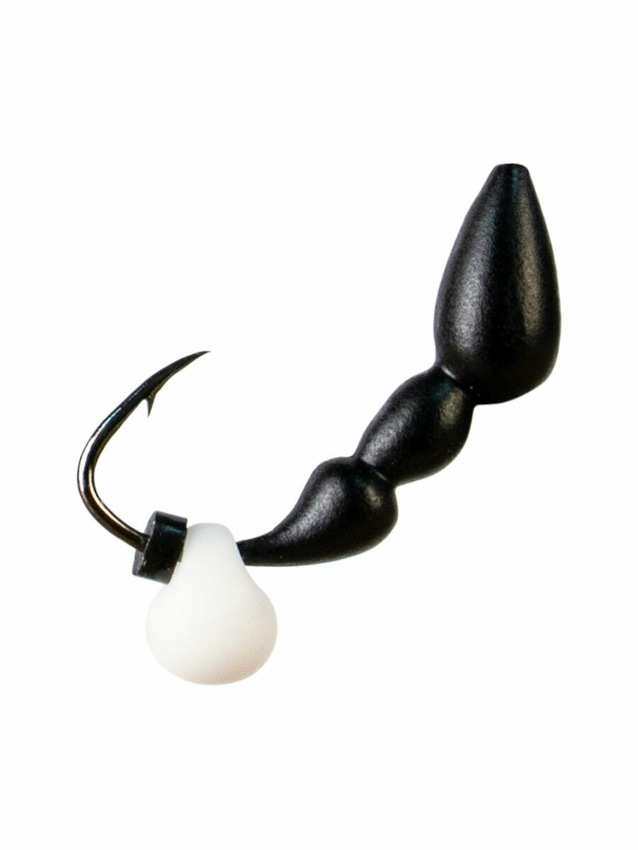 Мормышка безнасадочная (безмотылка) для летней и зимней рыбалки Муравей-жнец "Левша-НН", 0,51 г, Drops белый, крючок Kumho №4, чёрный / 3 шт.