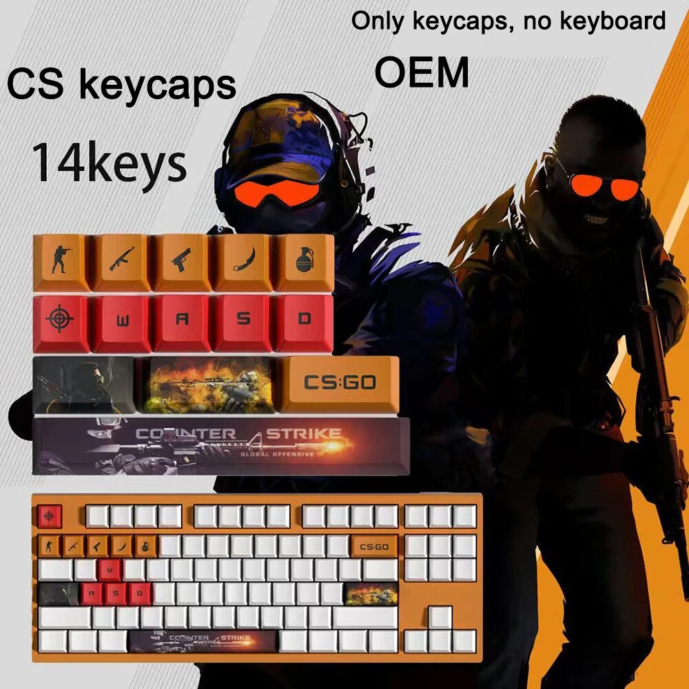 Колпачки для клавиш CS 14/29/119, набор ключей PBT OEM, профиль ASA, игровые колпачки для киберспорта, механическая клавиатура, геймерские аксессуары на заказ