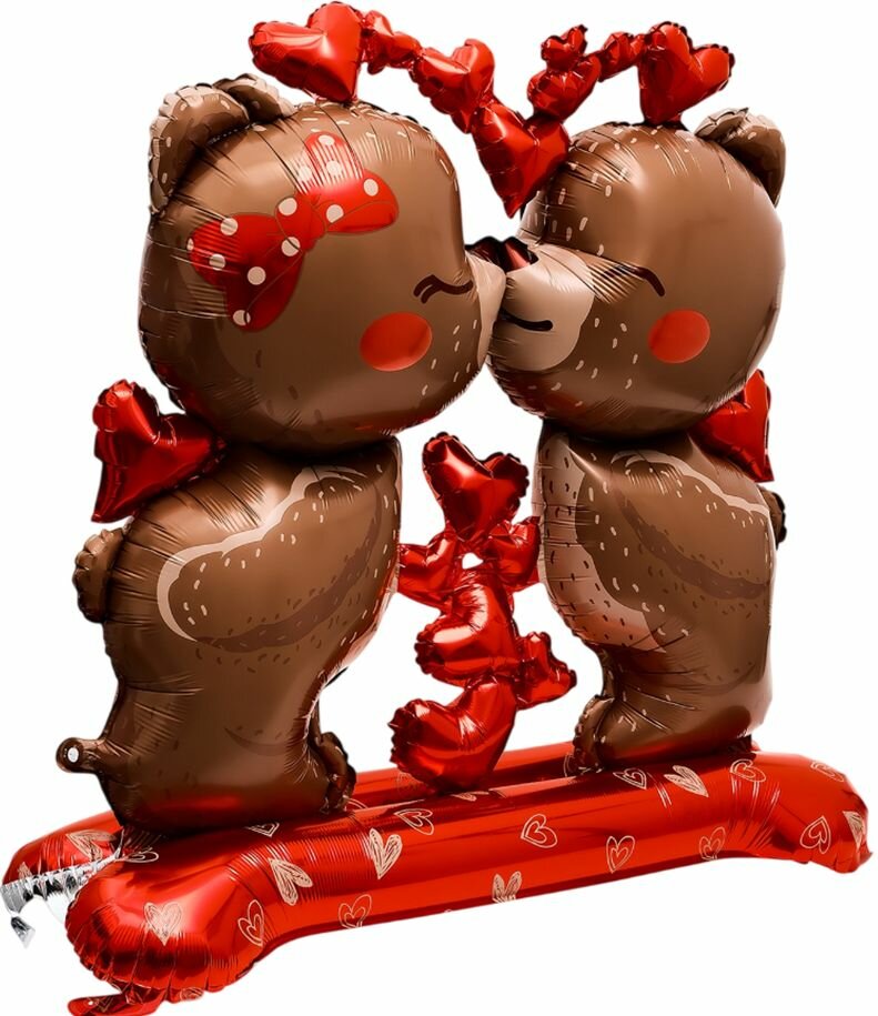 Воздушный шар-фигура фольгированный "Влюбленные мишки" 50", шарик надувной воздухом из фольги для фотозоны, шар фигурный воздушный для праздника