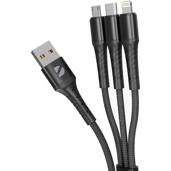 Кабель Deppa Armor USB - micro USB, USB-C, Ligthning, 2м, черный (72601)