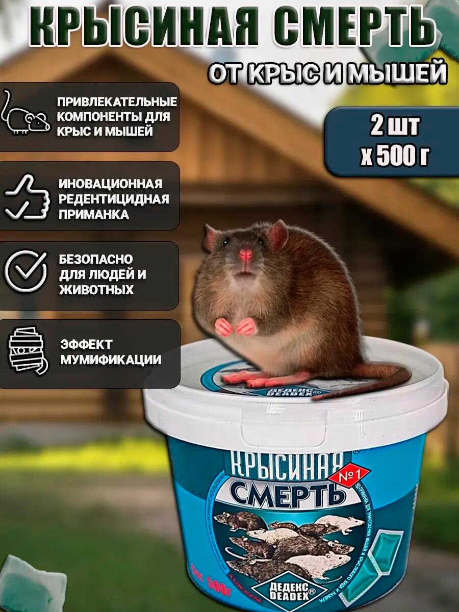 Приманка MaxBoom "Крысиная Смерть", тесто-брикеты, от крыс и мышей, мумифицирующее действие 500 г 2 шт