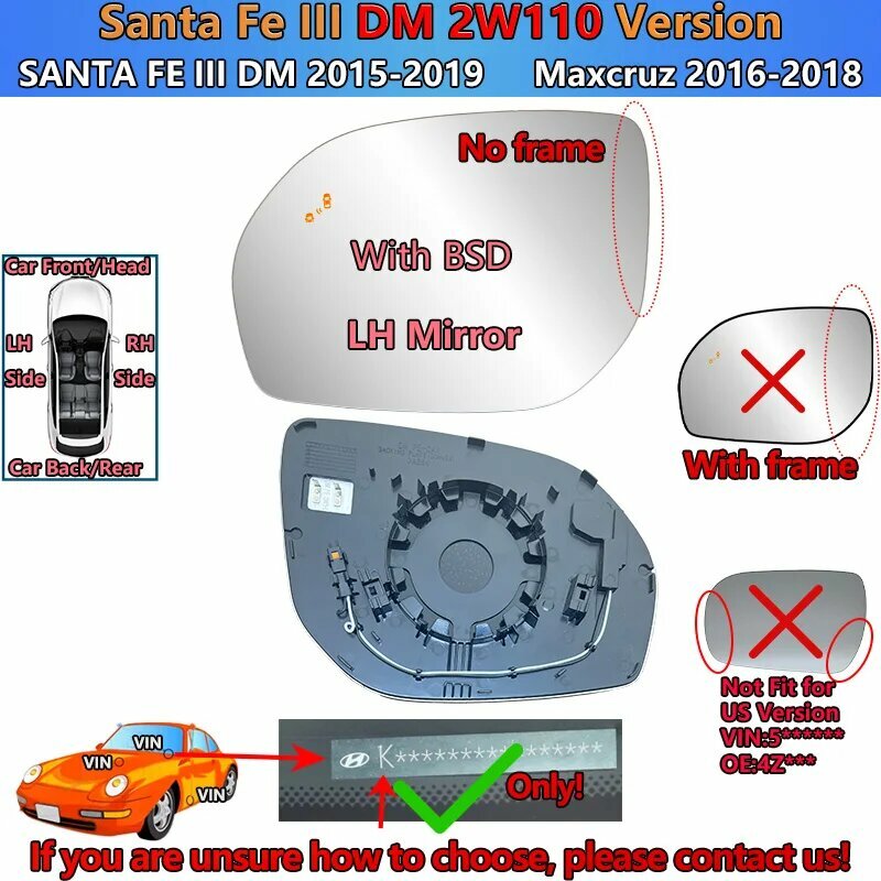 С подогревом BSD для HYUNDAI SANTA FE/Maxcruz 2015 2016 2017 2018, левое и правое выпуклое зеркало заднего вида, стекло/автомобильное крыло, детали линз