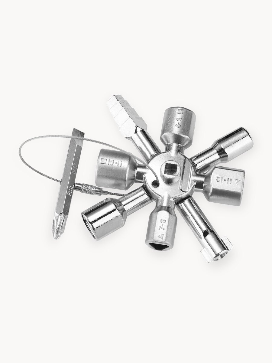 Ключ для электрошкафов 10в1 универсальный с 10 рабочими профилями и битой