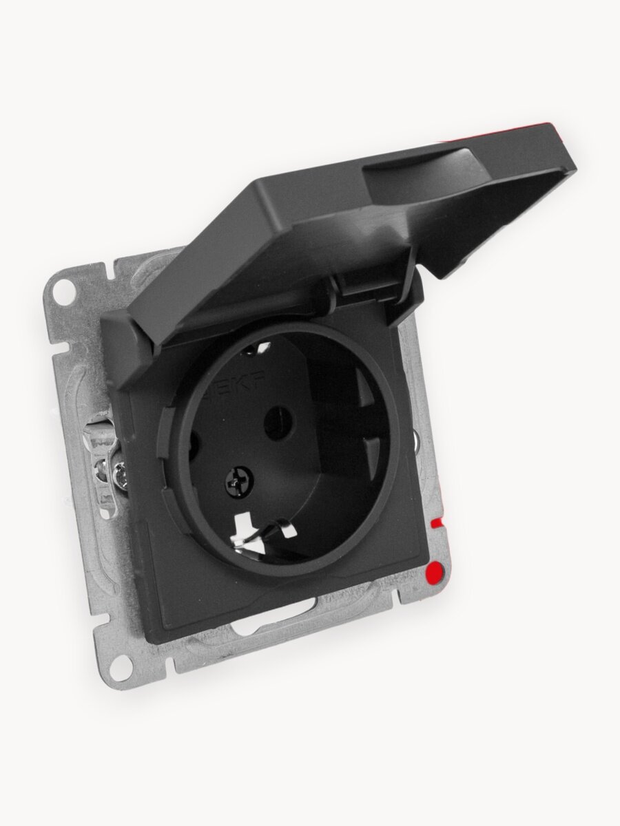 Механизм розетки одинарный EKF 1-местный 16А, 250В, IP44, с заземлением, защитными шторками, крышкой, Эпика