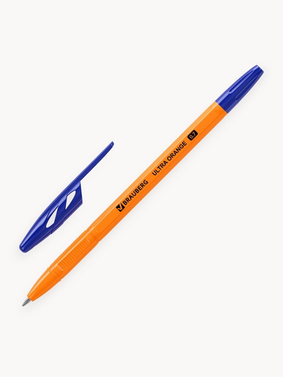 Ручки шариковые Brauberg Ultra Orange, Синие, 10 штук, корпус оранжевый, узел 0,7 мм, 143571