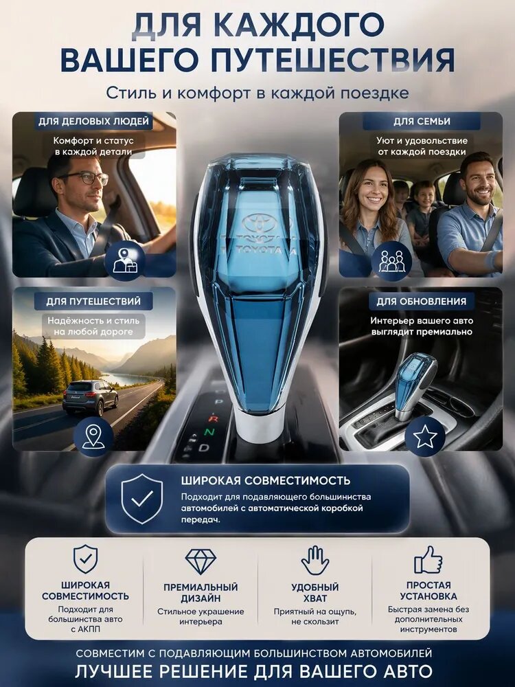 Ручка КПП для Toyota, универсальная, синяя, резьбовая, из пластика, стильная, эргономичная — фото 1
