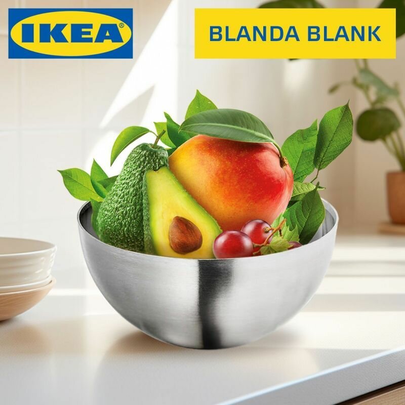 Миска металлическая сервировочная из нержавеющей стали IKEA BLANDA BLANK / икеа бланда бланк для кухни, объем 5400 мл, 28 см