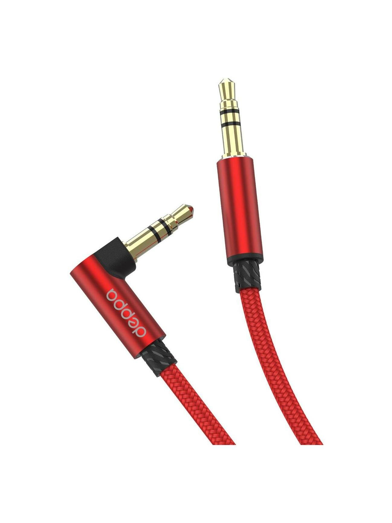 Кабель AUX Deppa jack 3.5мм - jack 3.5мм, L-коннект 1 м, красный