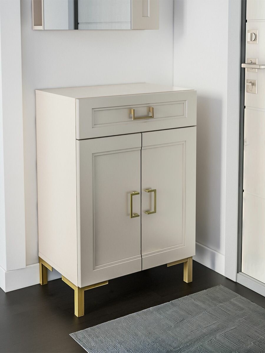 Тумба с выдвижным ящиком столплит Ассоль СБ-3563 на ножках, с дверцами, ЛДСП, Кашемир серый/МДФ Кашемир, 60х41х90 см