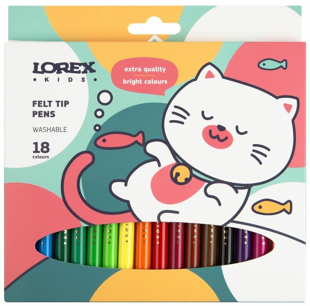 LOREX KIDS Набор фломастеров классический, 18 цветов, круглый корпус, смываемые