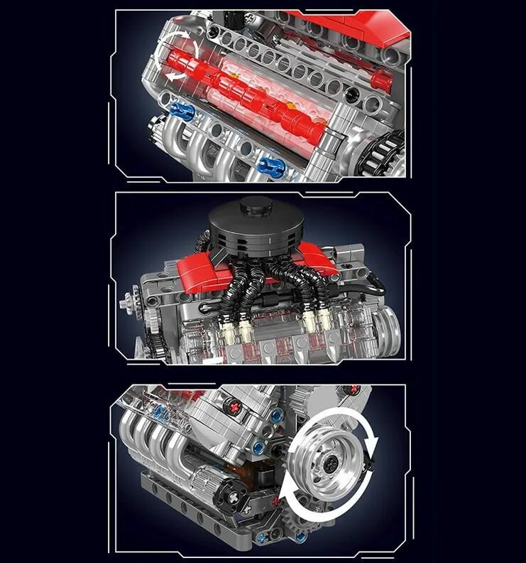 Модель Двигателя V8, Конструктор, 487 деталей, Mould King