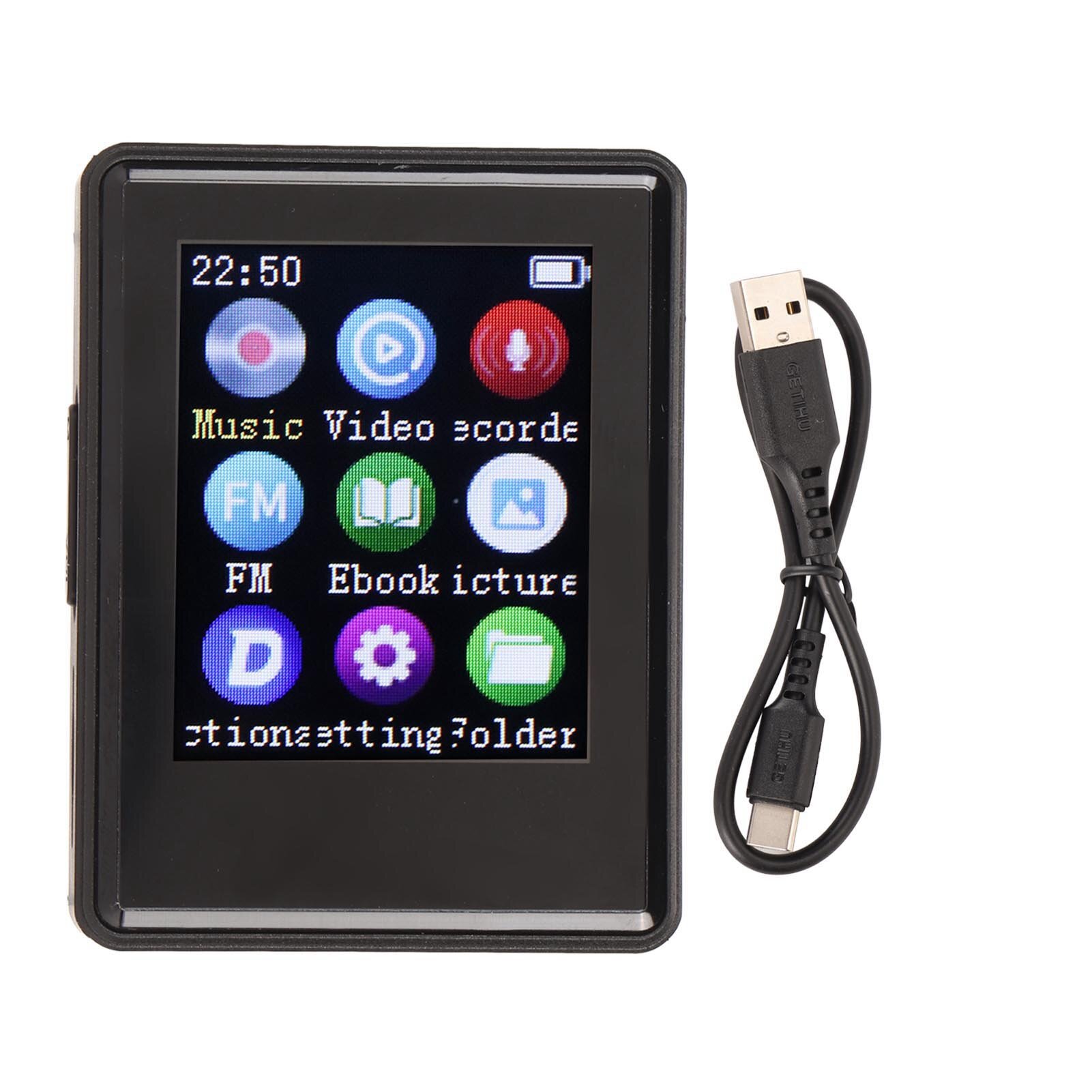 MP3-плеер Bluetooth 5.0, экран 1,77 дюйма, Hi-Fi, портативный MP4-плеер с функцией записи, фотодисплеем и поддержкой карт памяти 16 ГБ