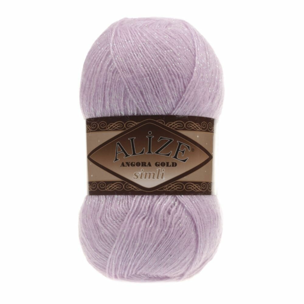 Пряжа для вязания Alize Angora gold simli 27 светлая сирень 100 гр/500 м 5% металлик, 20% шерсть, 75% акрил