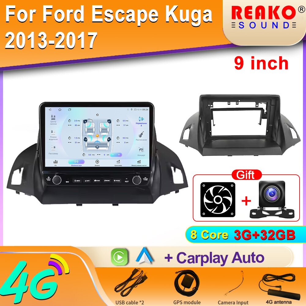 Магнитола для Ford Escape Kuga 2013-2017 , с камерой заднего вида. IPS экран 10.1 дюймов, Wifi 2din с сенсорным экраном, usb и блютузом.