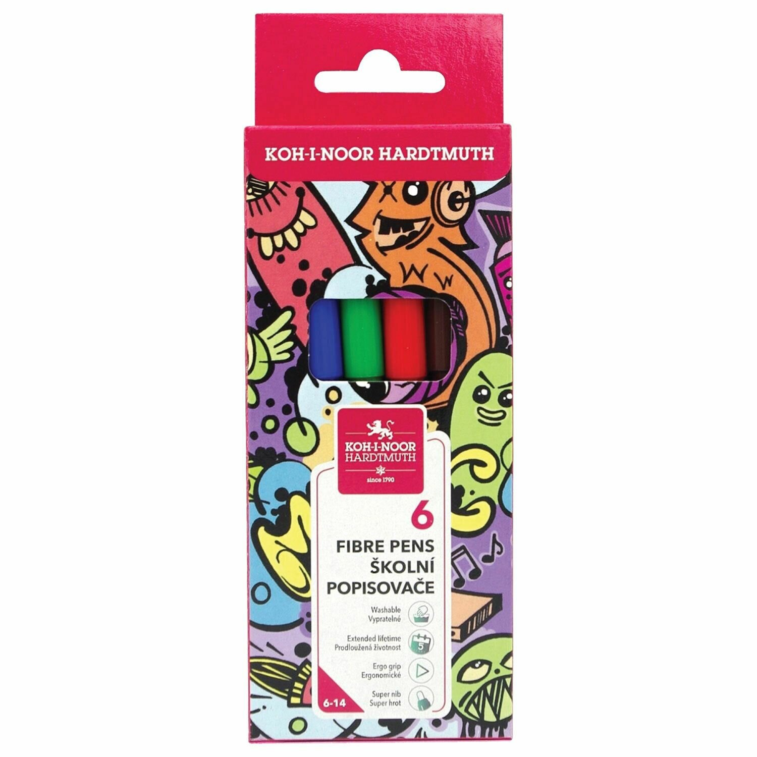 Фломастеры KOH-I-NOOR "Teenage", смываемые, 6 цветов