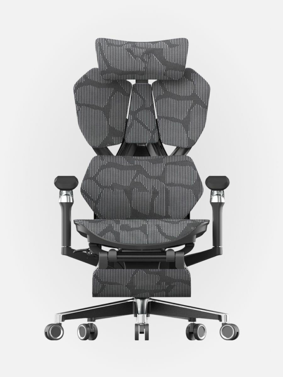 Кресло компьютерное игровое с подставкой для ног и поясничным упором, алюминиевая крестовина, регулируемое сиденье, до 130кг, сетка, Черный