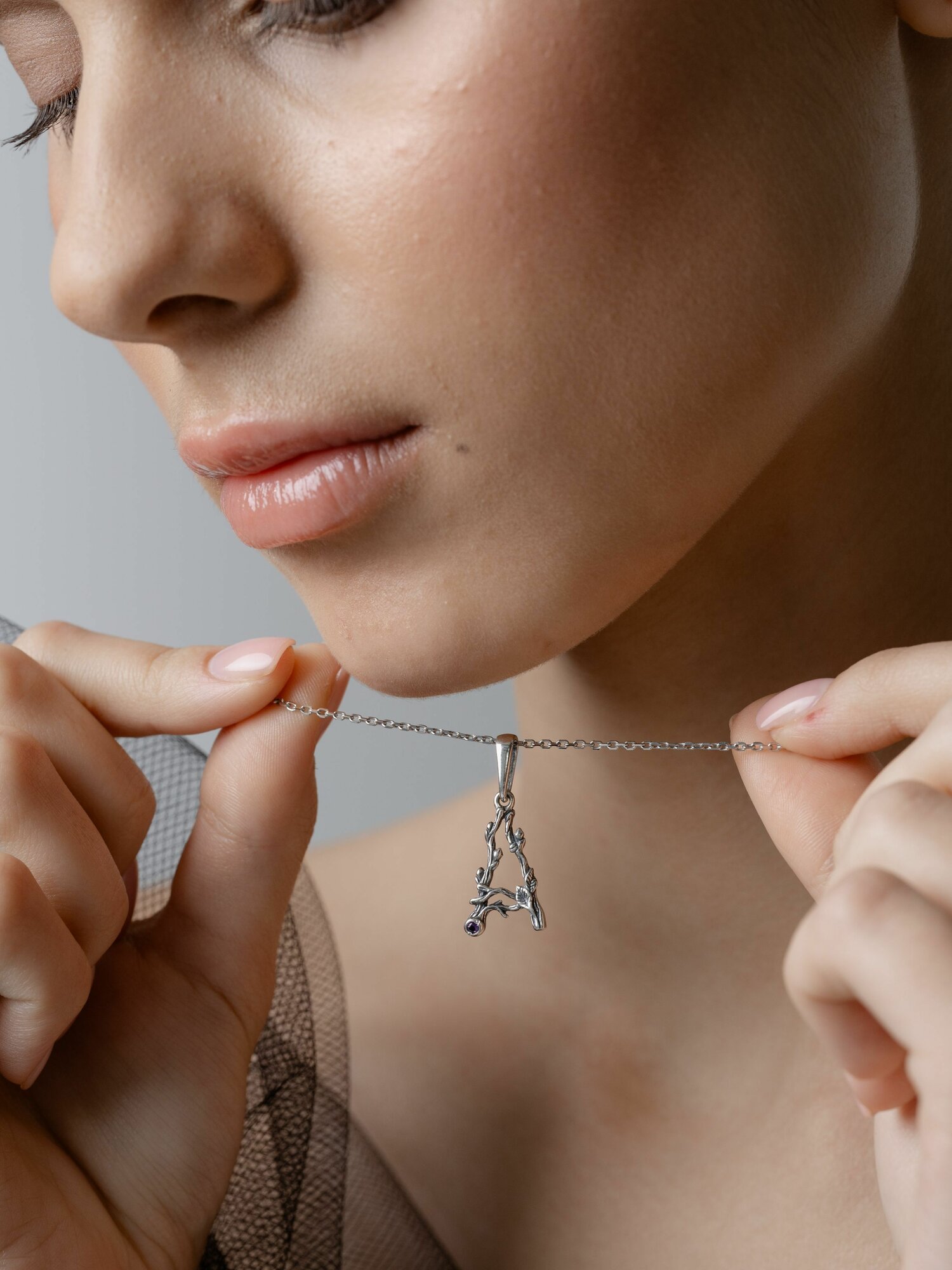 Подвеска, серебро, 925 проба, чернение, оксидирование, аметист