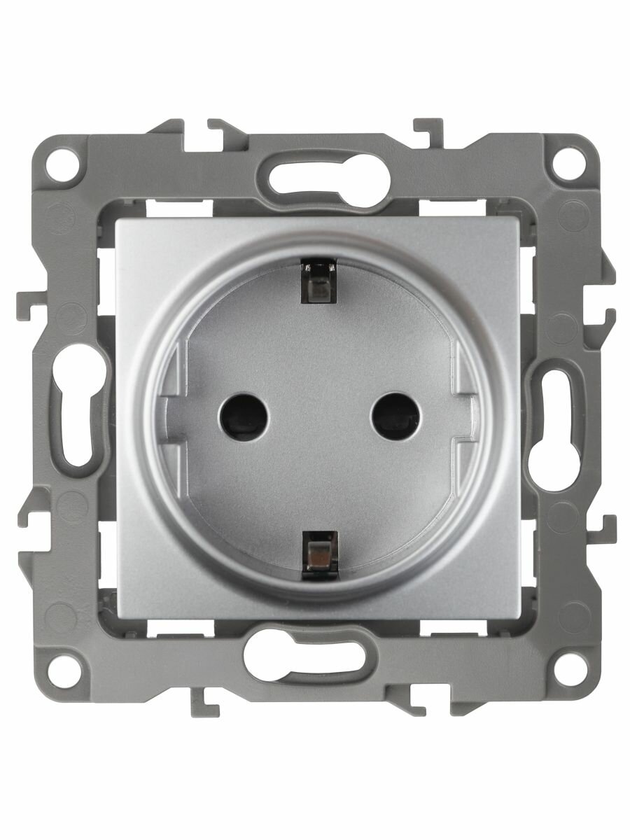 Розетка с заземлением встраиваемая ЭРА 12 2102-03, 2P+E Schuko со шторками, 16A, 250В, алюминий