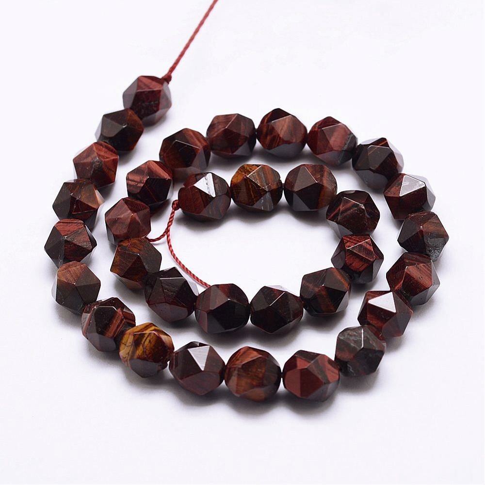 Бусины каменные, бычий глаз, многогранники, 10-12мм, 11 шт, низка