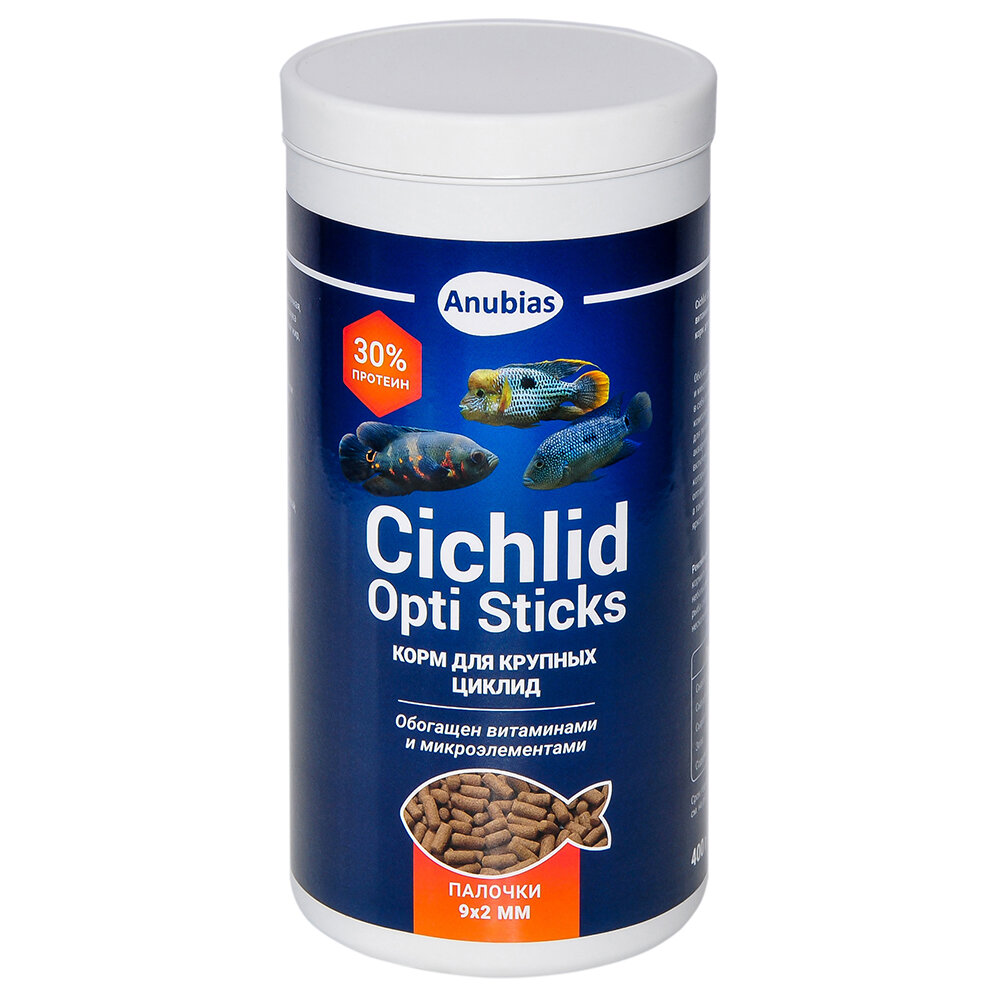 Корм для цихлид Anubias Cichlid Opti Sticks палочки 9х2 мм, 1000 мл (400г)