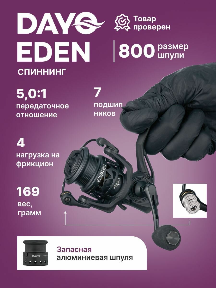Катушка для рыбалки DAYO EDEN 800 6+1 подшипник для спиннинга, наноджига или мормышинга