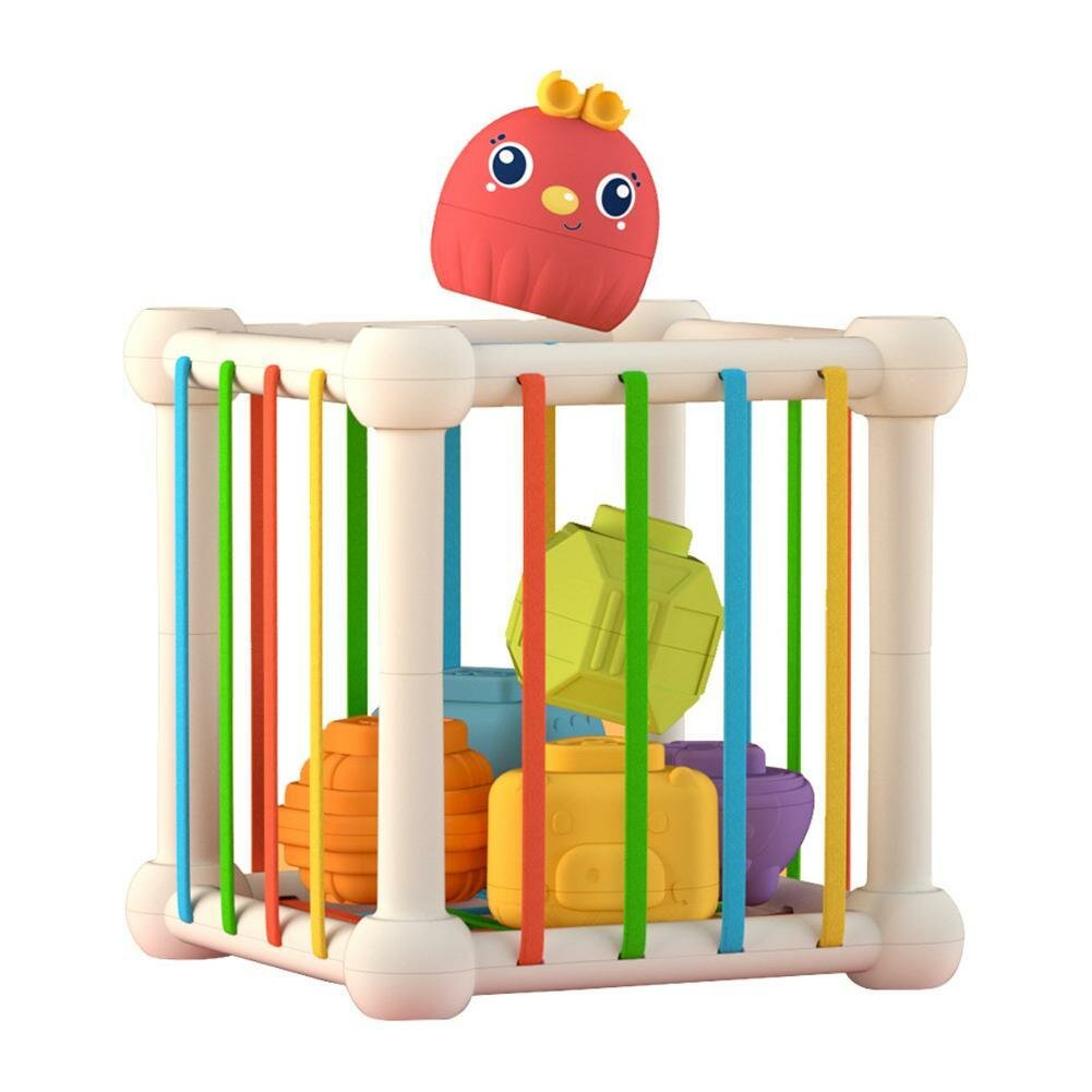 Сенсорный сортер 0+/ Развивающая игрушка/Цветные резиночки/Монтессори куб для малышей