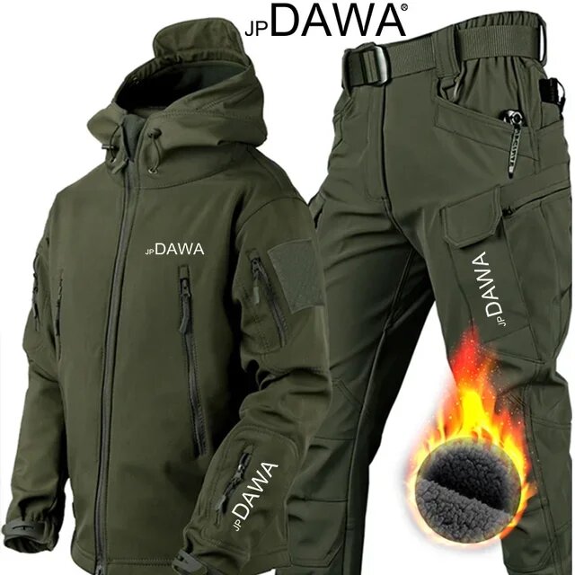 Куртка японская длинная, зимняя и осенняя теплая и водонепроницаемая тактическая одежда, походные охотничьи штаны, мужской костюм для рыбалки с несколькими карманами 3XL, suit3