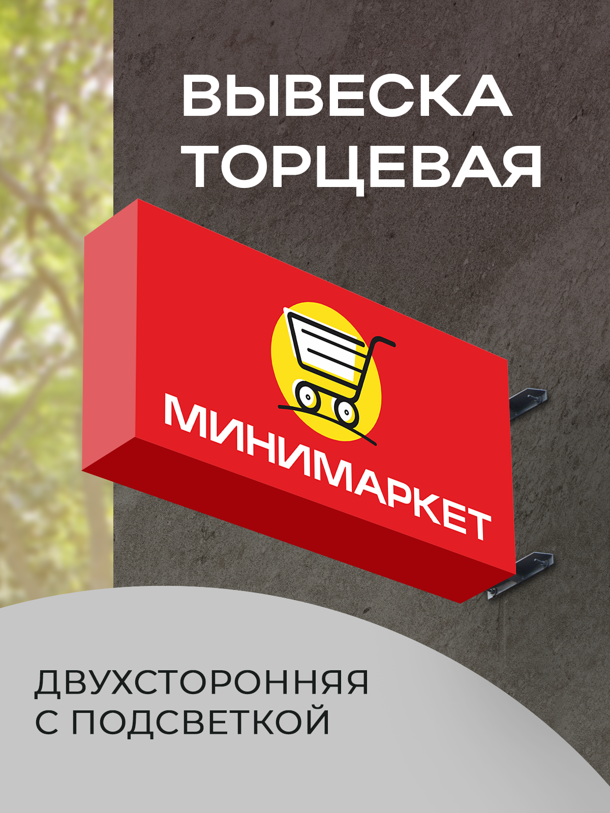 Вывеска торцевая двухсторонняя с подсветкой "Минимаркет 4" 30х60 см