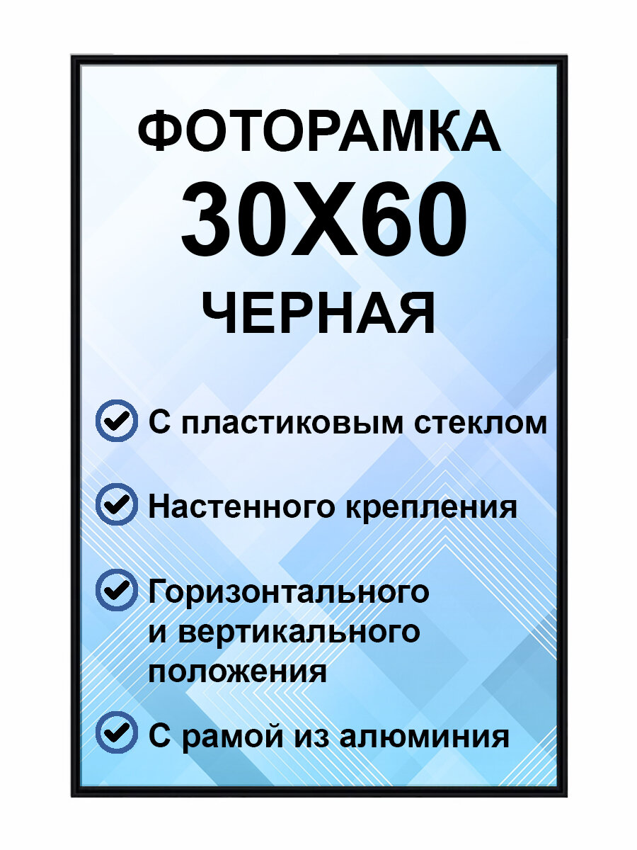 Фоторамка металлическая черная для постера, картины, фотографии 30х60 см
