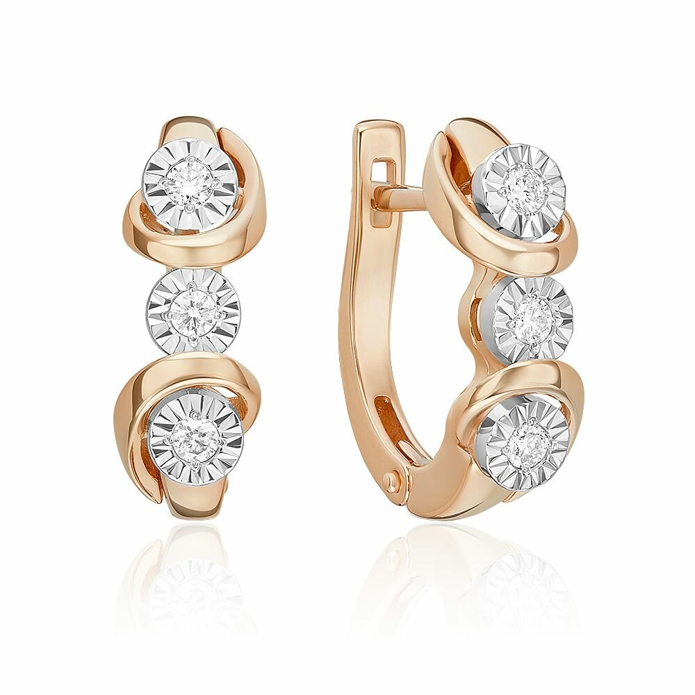 Серьги, комбинированное золото, 585 проба, родирование, бриллиант