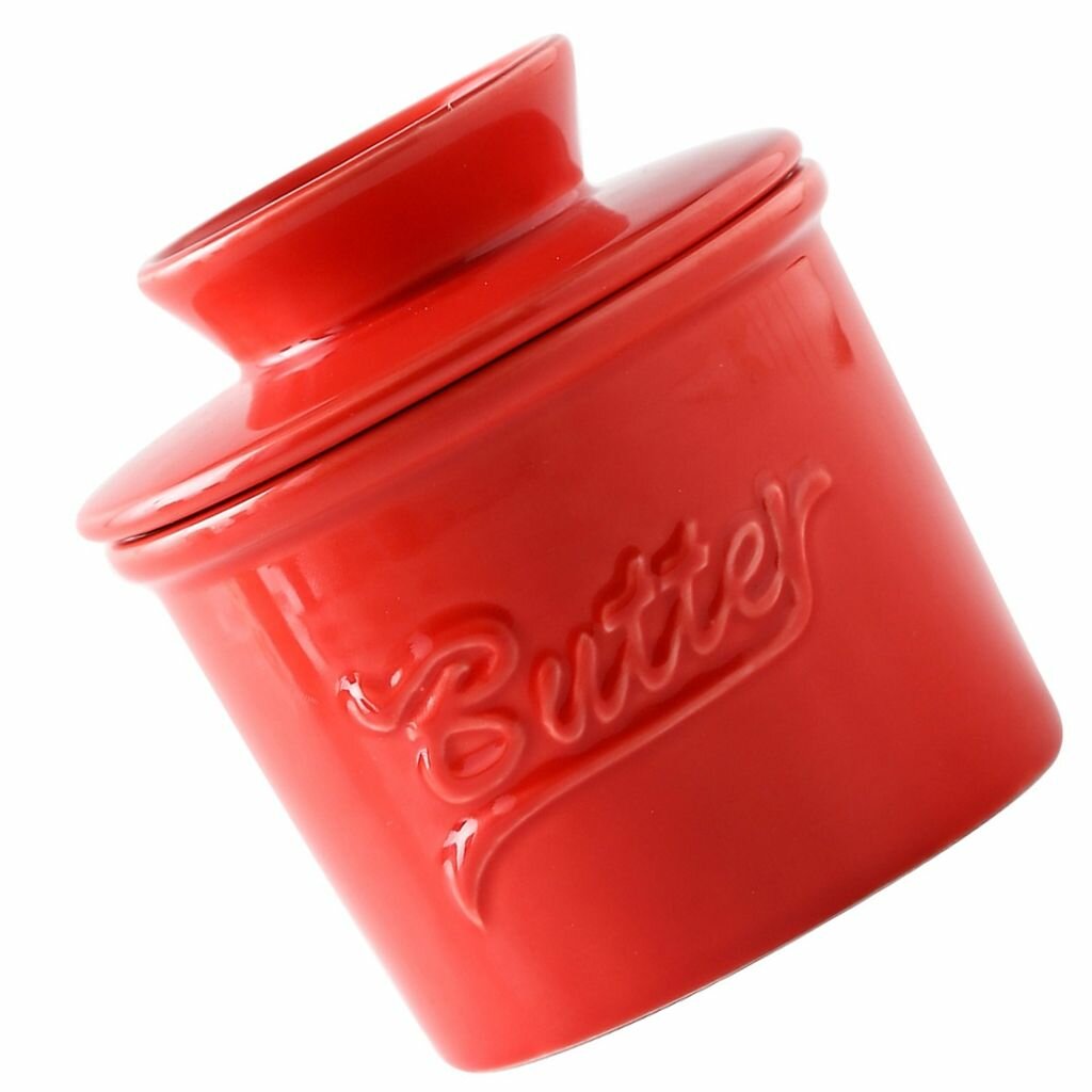 Посуда, Керамическая масленка - Красная, 1 набор