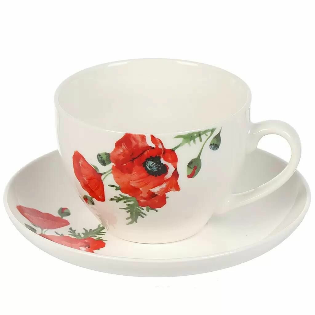 Чайный набор DANIKS "Алый мак", керамика, 2 предмета, на 1 персону, 280 мл, подарочная упаковка