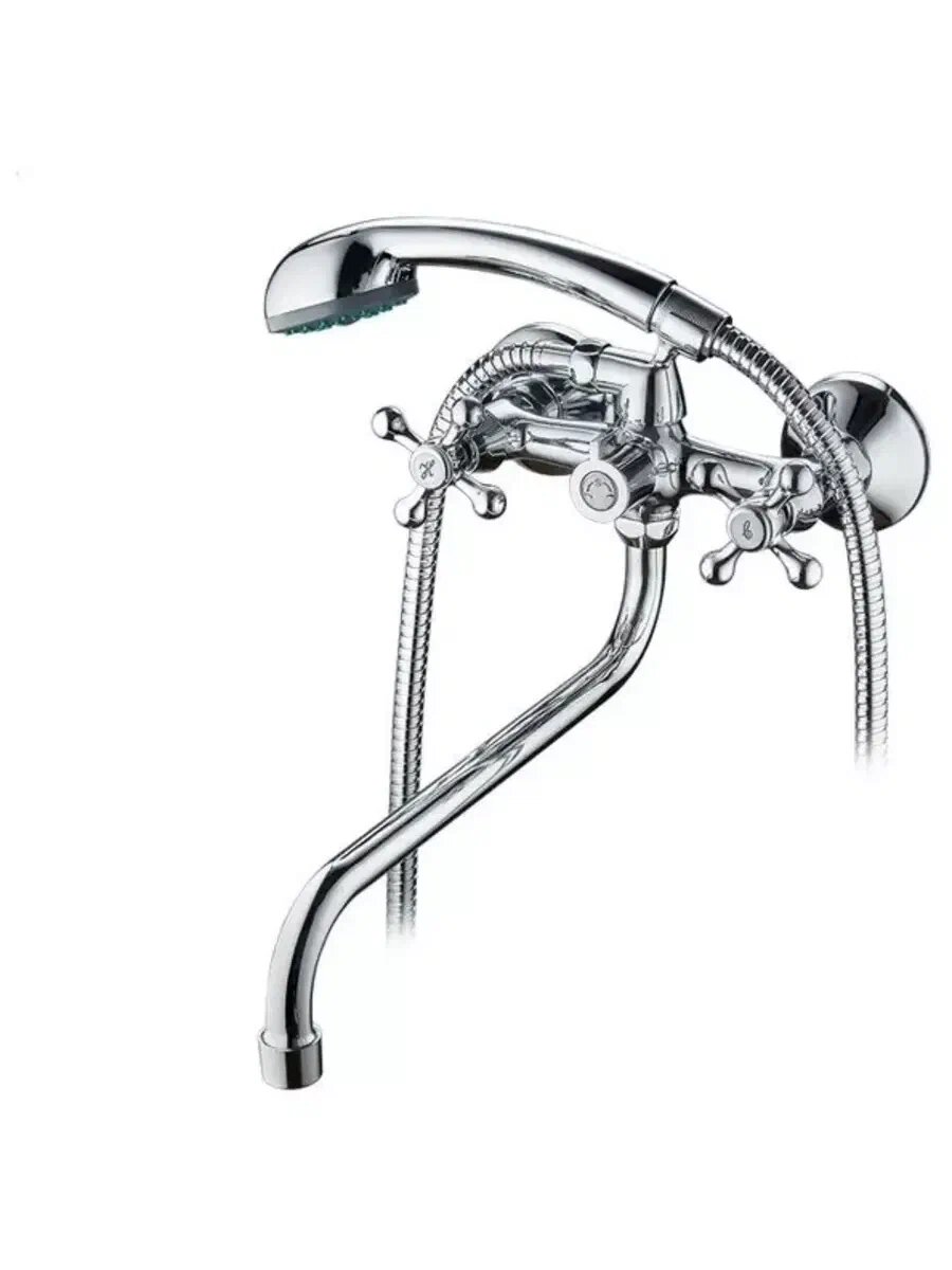 Смеситель для ванны LEDEME L2308, латунь, хром, поворотный излив 300 мм, с душем