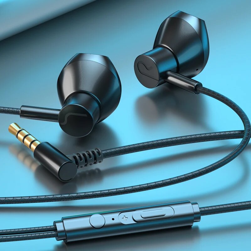Металлические проводные игровые наушники 90° Hi-Fi с микрофоном для iPhone Black 3.5mm