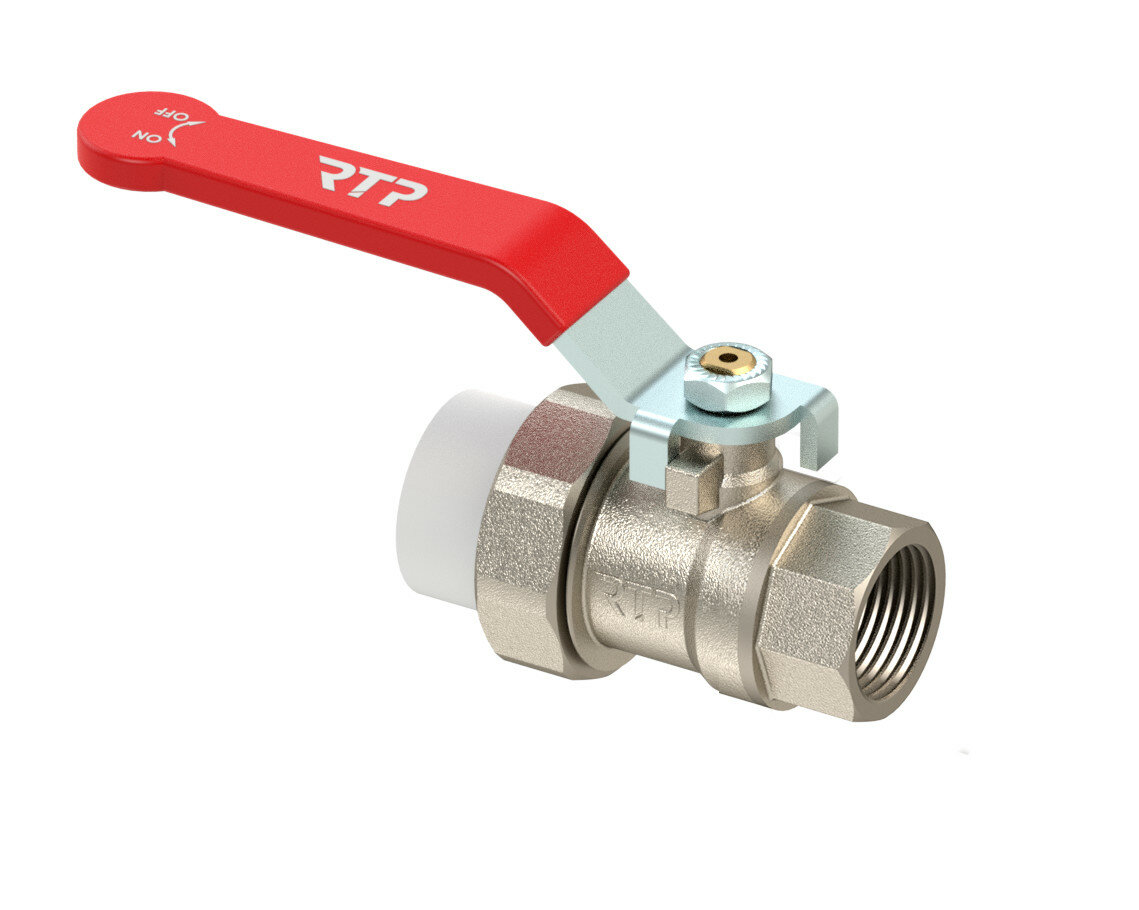 Кран шаровой RTP, латунный 20x1/2 с переходом на трубу PPR внутр. резьба рычаг