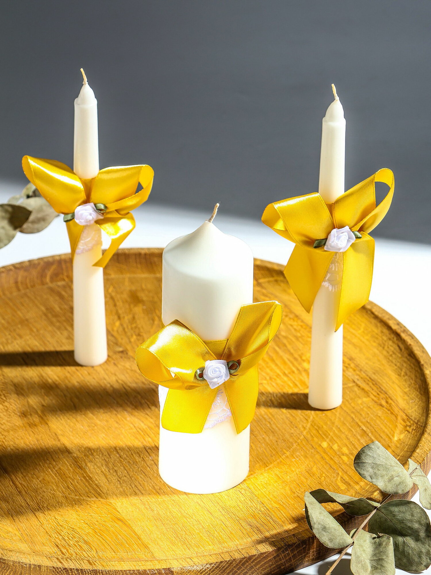 Свечи свадебные "Пышный" набор 3 шт, цвет: белый, назначение свечи: домашний очаг