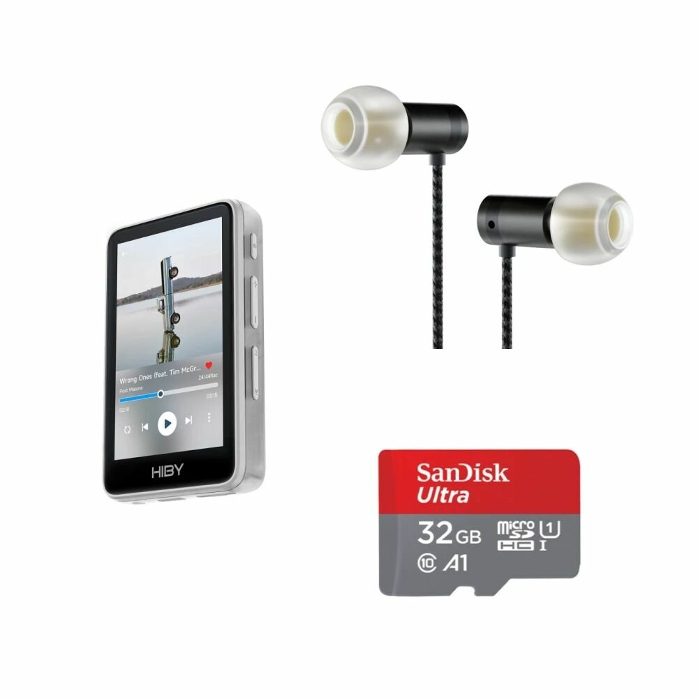 HiBy R1 Музыкальный плеер MP3 HIFI с наушниками Yves и 32-гигабайтной картой памяти Sandisk Micro SD (Full version)