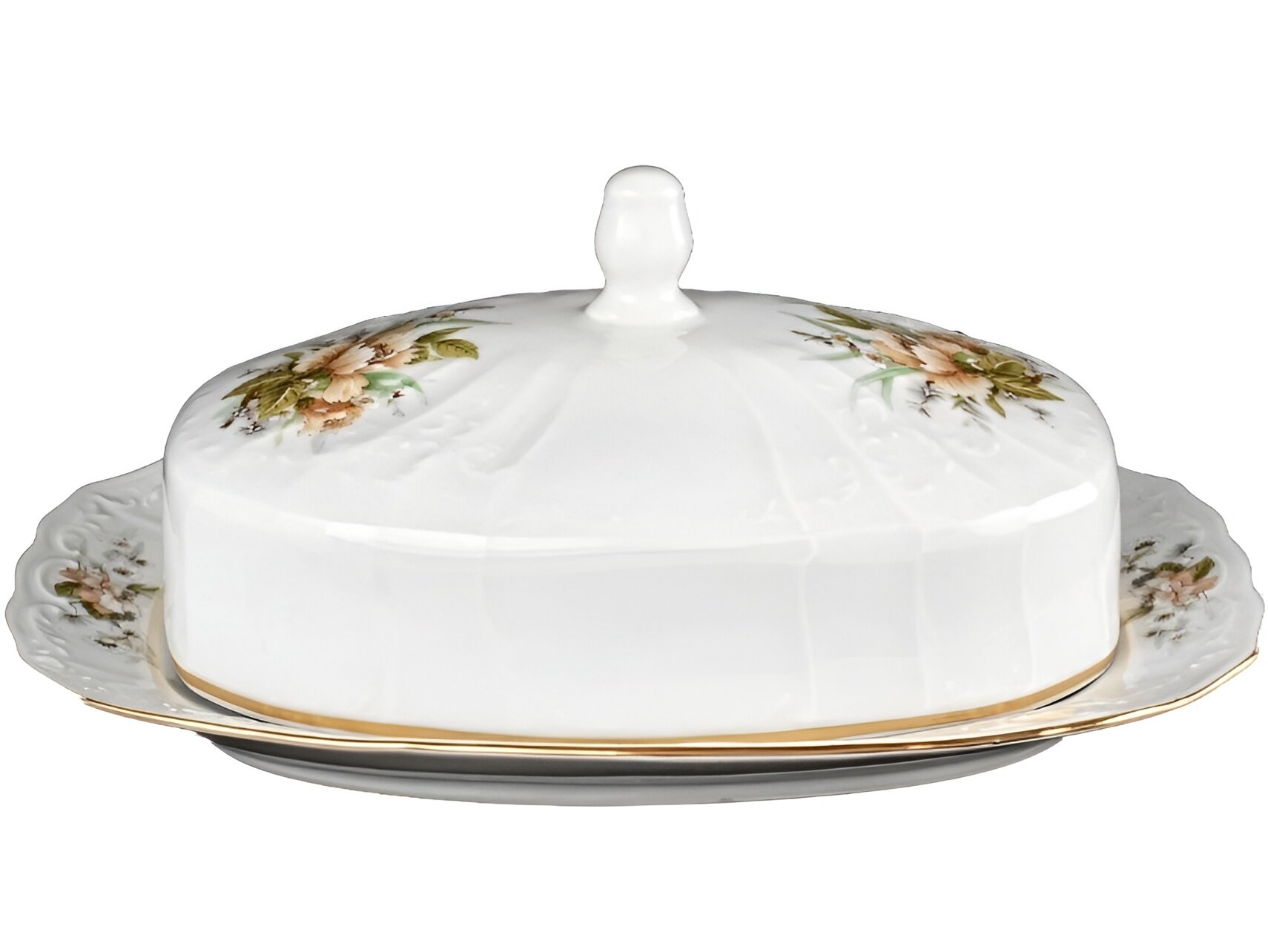 Маслёнка Thun "Осенний букет", с декором, с крышкой, фарфор, 250 мл, белая