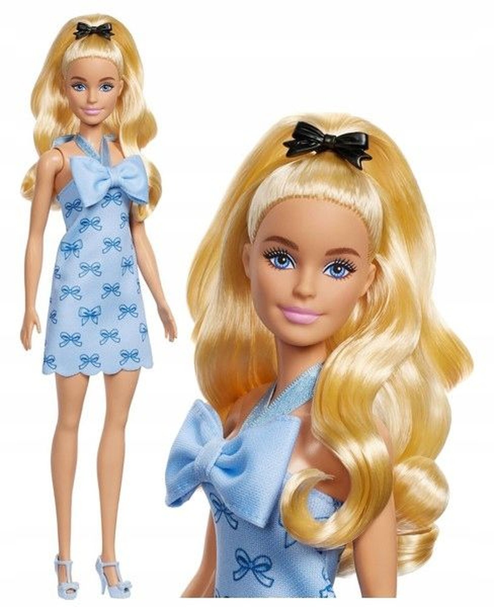 Кукла Mattel Barbie Fashionistas - Кукла №237 блондинка в синем платье с бантами - Барби HYT93