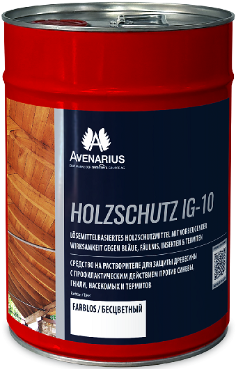Средство для Защиты Древесины Avenarius Holzschutz IG-10 5л на Растворителе, Бесцветная от Гнили, Синевы, Насекомых и Термитов.