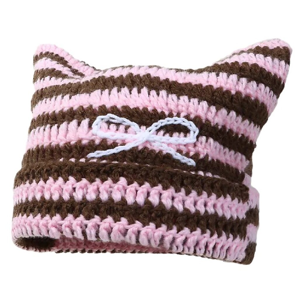 Шапка для Котенка Большого размера, Вязаная Крючком С Ушками, Праздничная Полосатая Шапка для Сценических Представлений