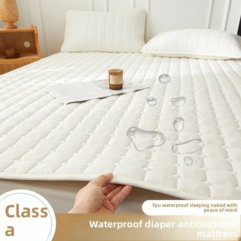 Waterproof bed mat with antislip fabric and polyester filling for bedroom and guest bed beige 90x200cm