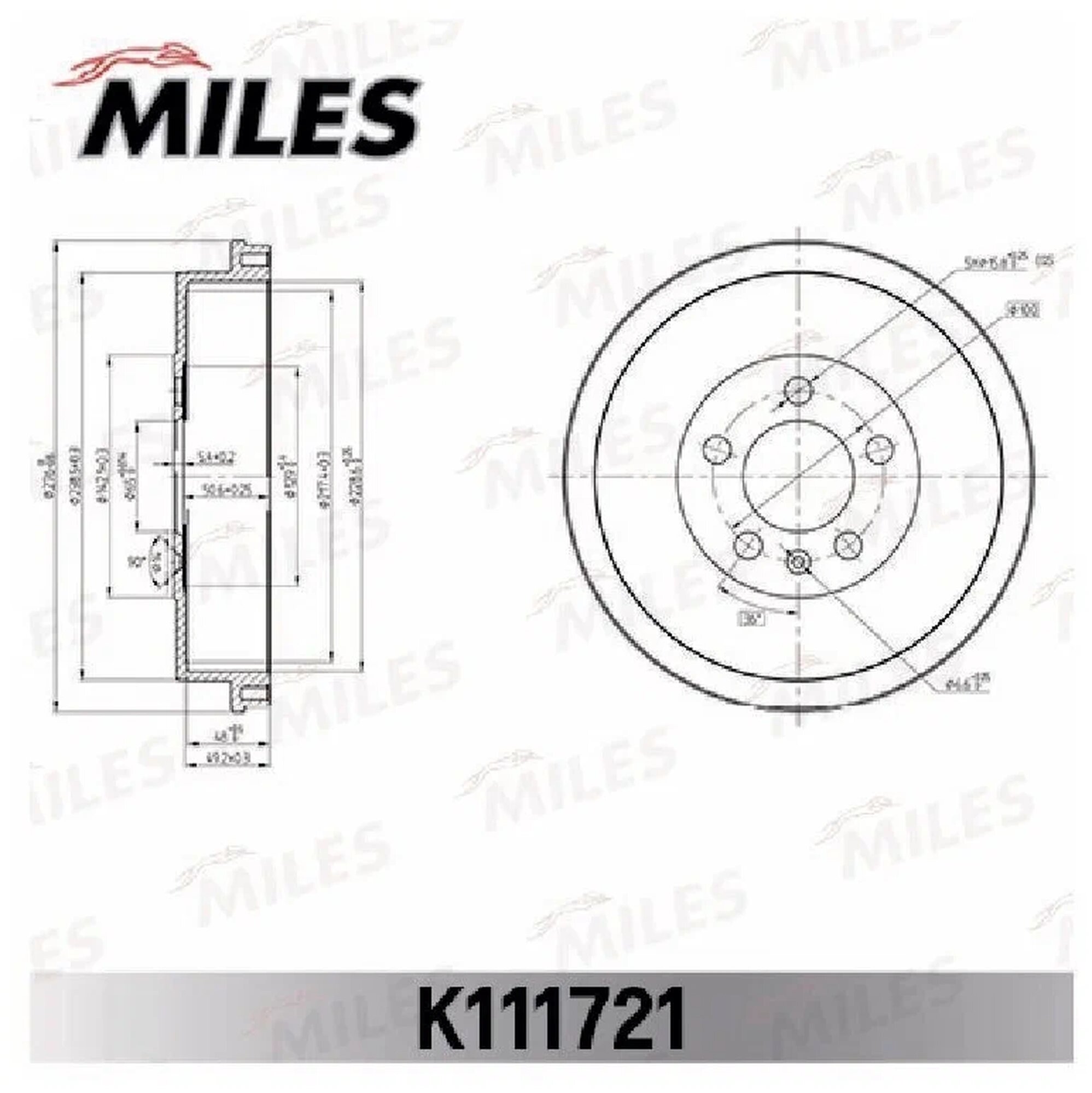 Тормозной барабан MILES K111721, для VW Polo Russia, задний мост, 5 отверстий